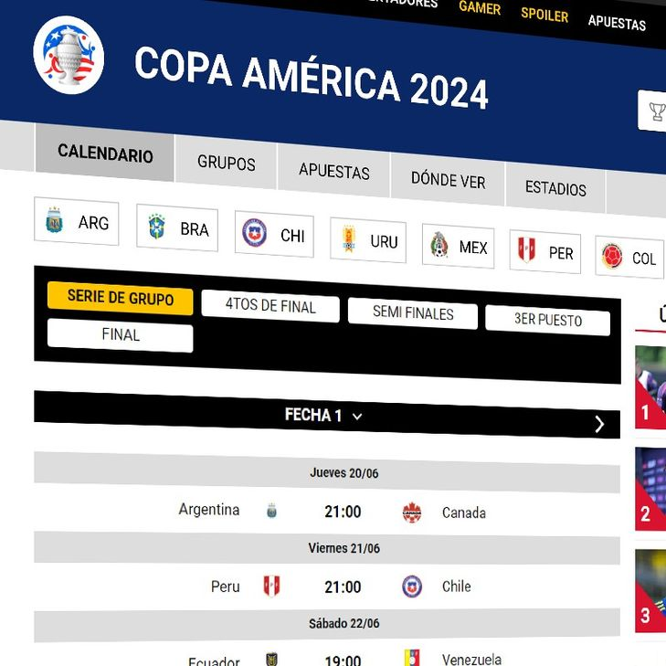 Calendario de partidos de Copa América , Fechas y Horarios | Bolavip ...